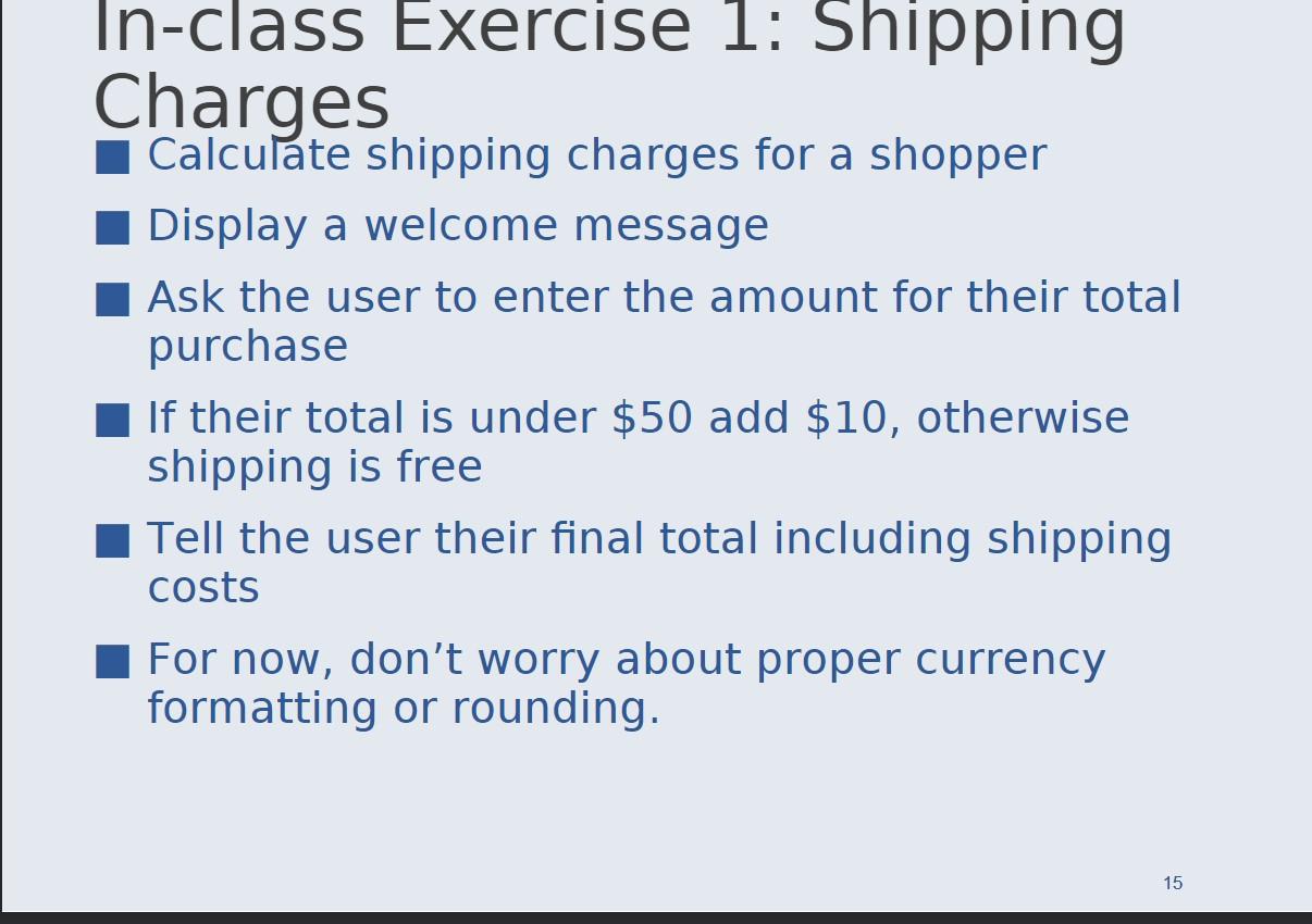 In-class Exercise 1: shipping Charges Calculate | Chegg.com