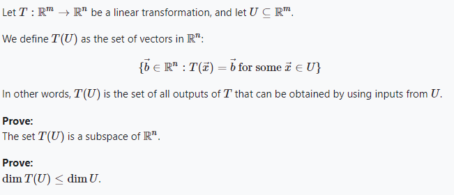 Solved Let T:Rm→Rn be a linear transformation, and let U⊆Rm. | Chegg.com
