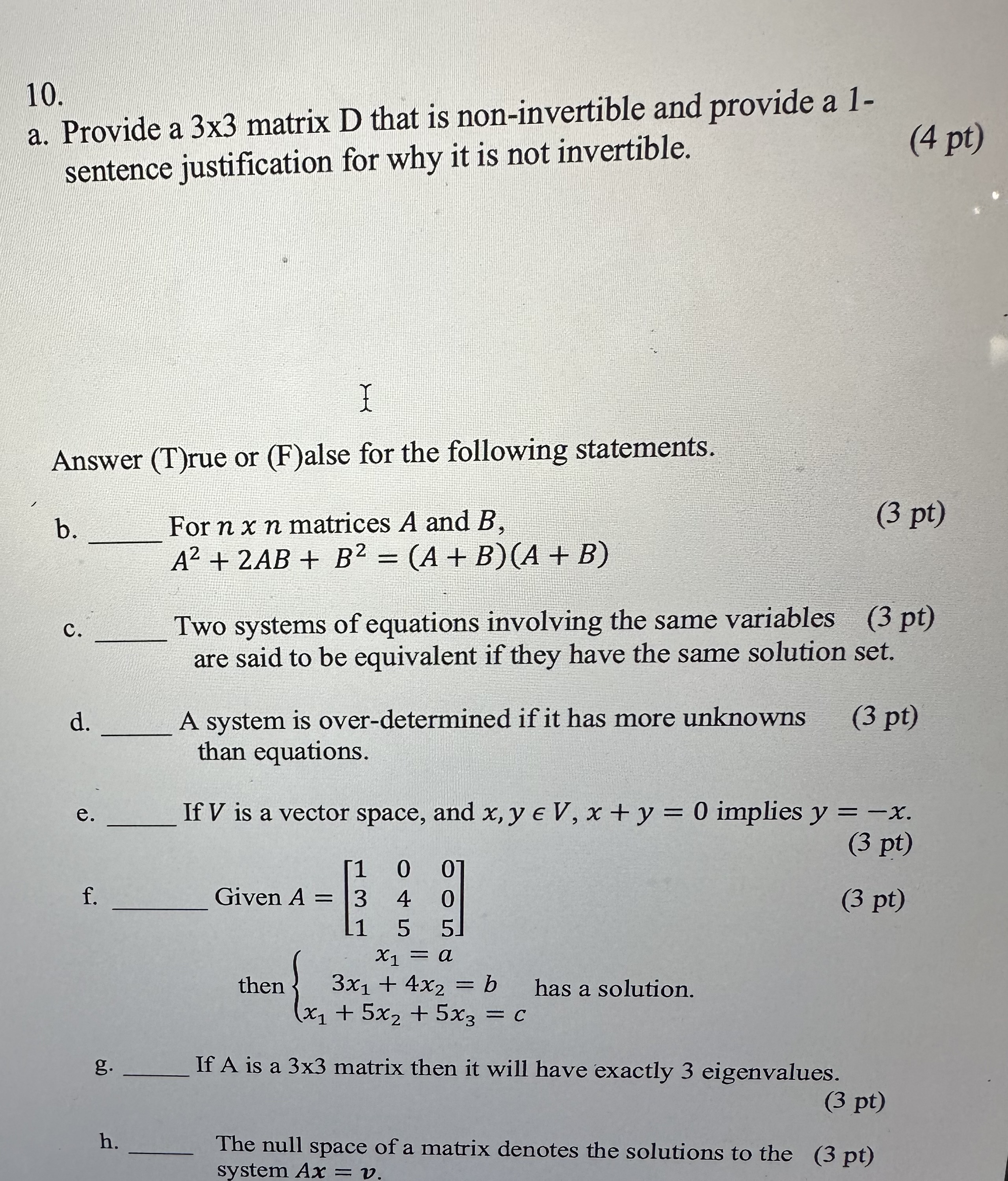 Solved 10. a. Provide a \\( 3 \\times 3 \\) matrix D that is | Chegg.com