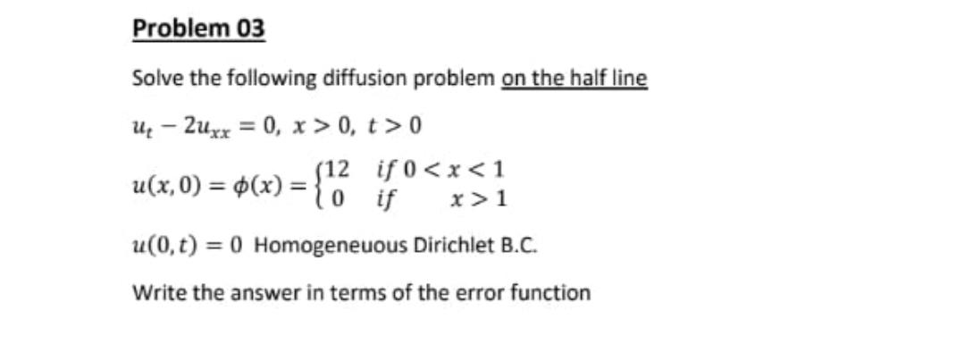 Solved Problem 03 Solve the following diffusion problem on | Chegg.com