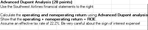 Advanced Dupont Analysis [ 20 points] Use the | Chegg.com
