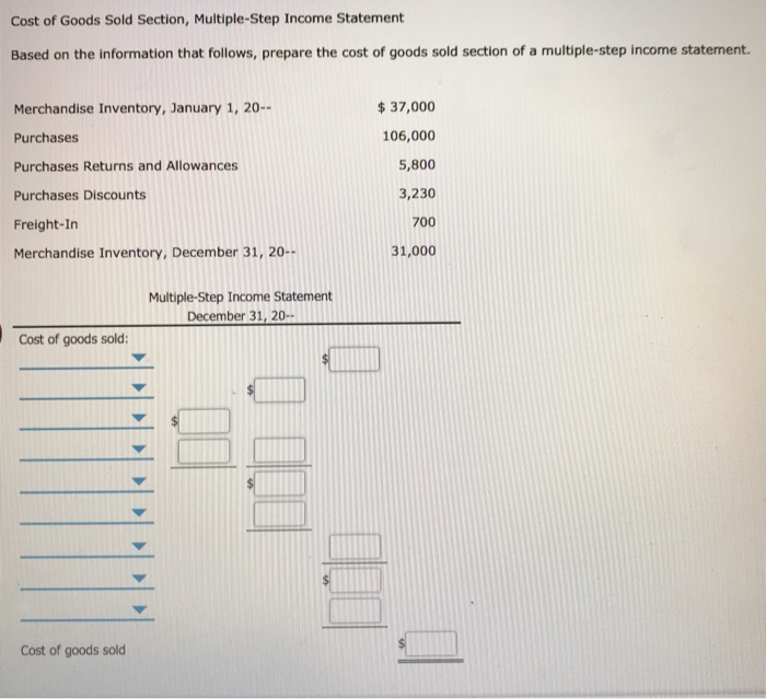 Solved Cost of Goods Sold Section, Multiple-Step Income | Chegg.com