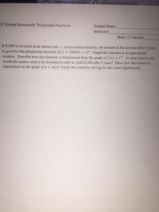 Solved 2 Written Homework: Polynomial Functions Student | Chegg.com