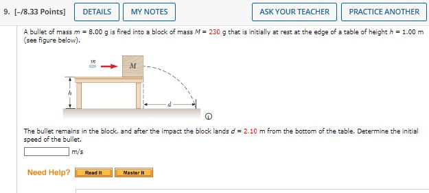 Solved A bullet of ﻿mass m=8.00g is ﻿fired into a block of | Chegg.com