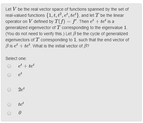 Solved Let V be the real vector space of functions spanned | Chegg.com