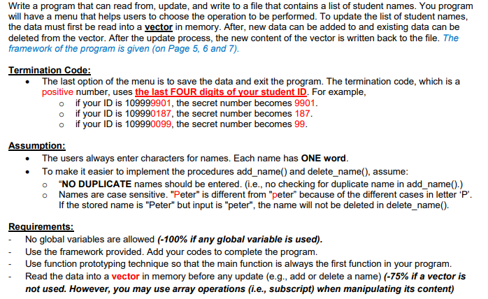 Solved Use the program frameworkand complete the | Chegg.com