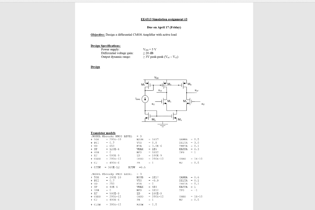 EE4313 Simulation assignment #3 Due on April 17 | Chegg.com