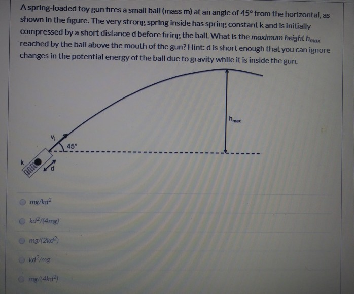 Solved A spring-loaded toy gunfires a small ball (mass m) at | Chegg.com