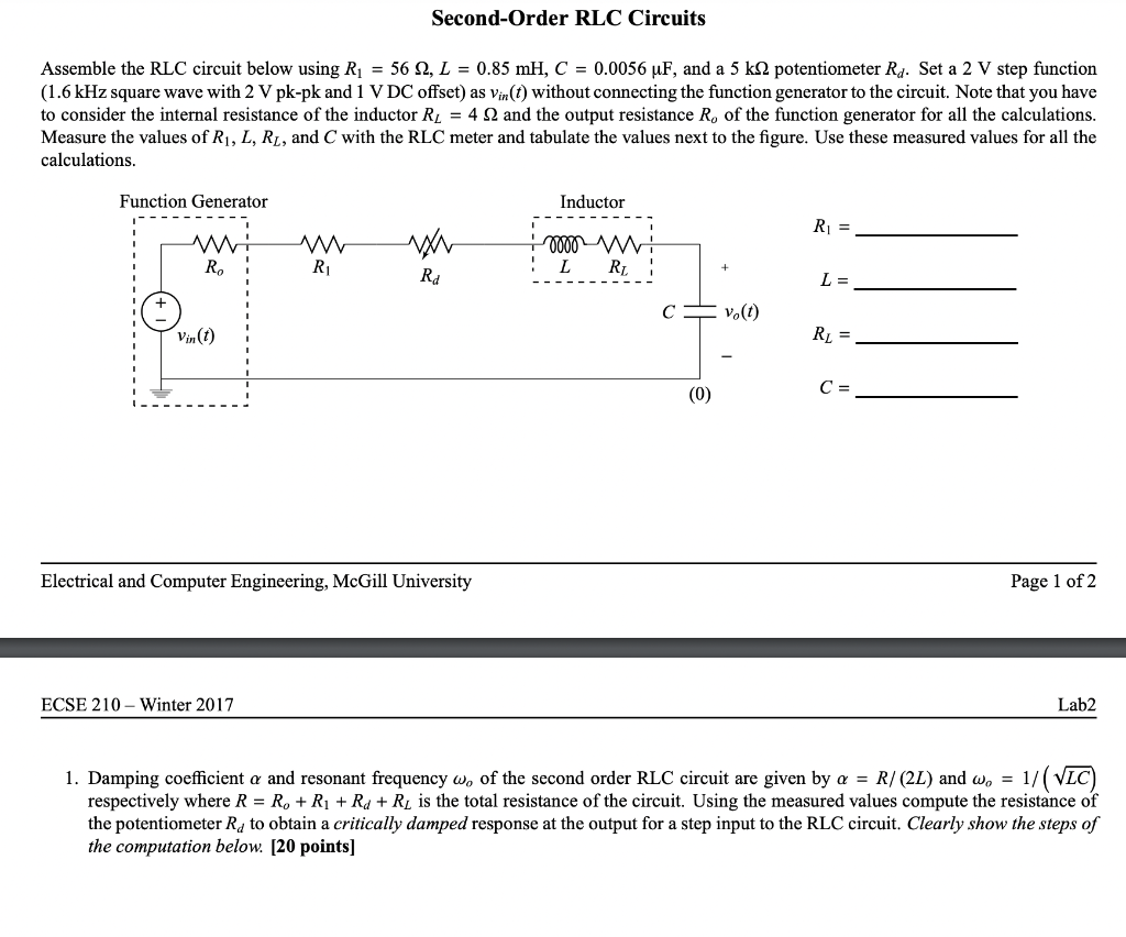 Solved Assemble the RLC circuit below using | Chegg.com