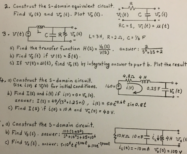 Solved 2. Construct the s-domain equivalent circuit. Find | Chegg.com