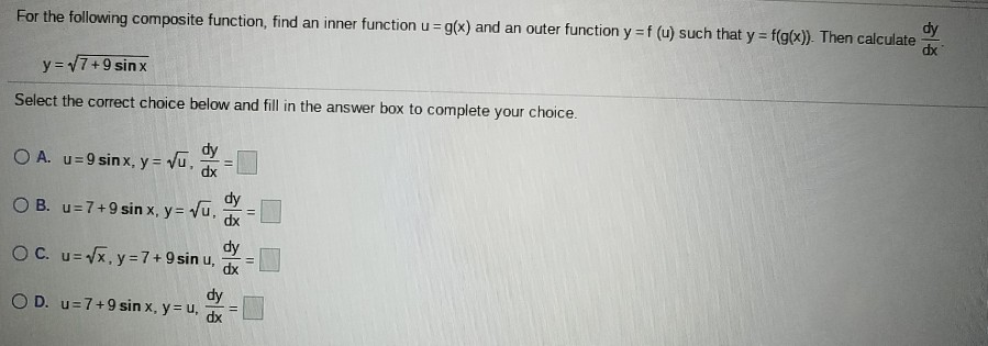 Solved For the following composite function, find an inner | Chegg.com