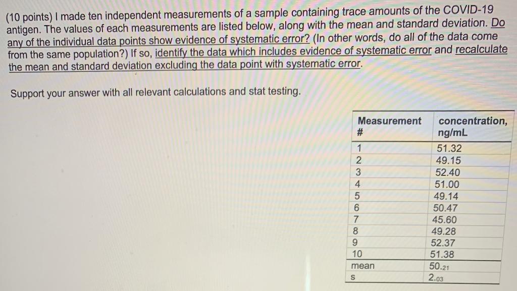 Solved (10 points) I made ten independent measurements of a | Chegg.com