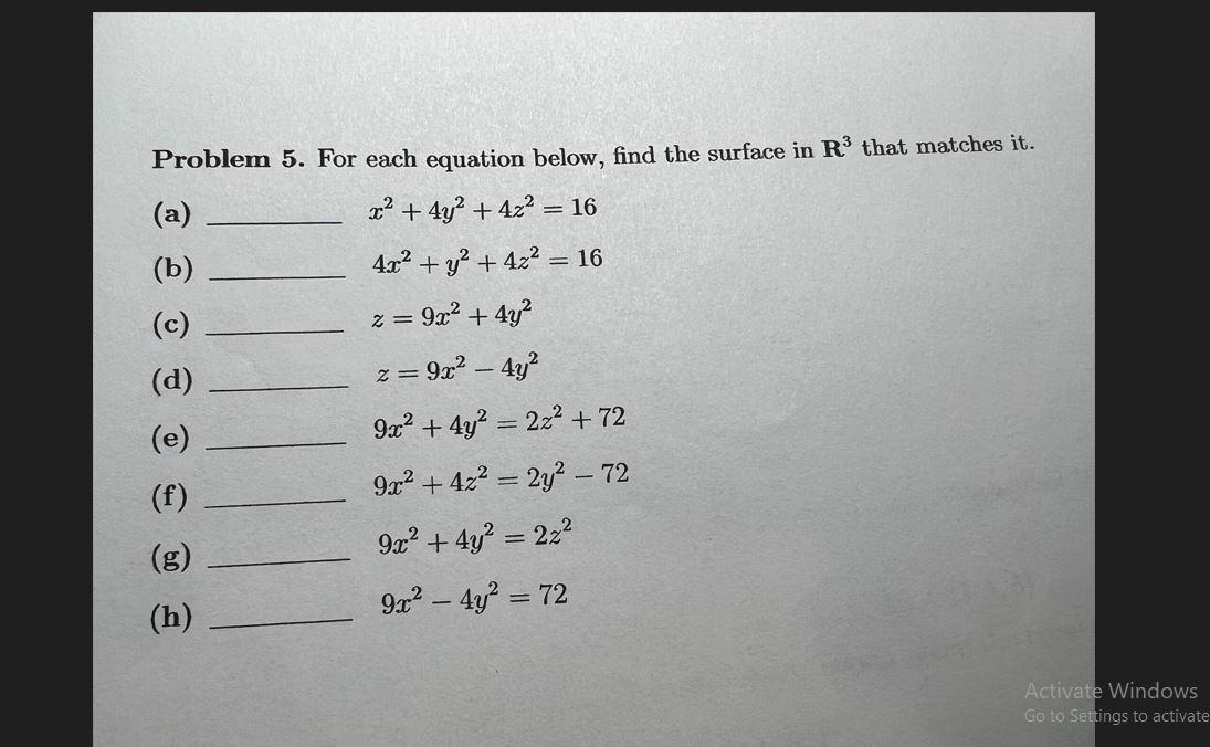 Solved Problem 5. For each equation below, find the surface | Chegg.com