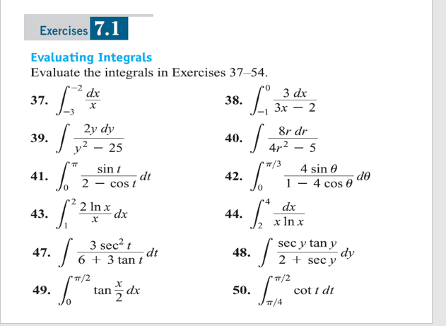 Solved Exercises 7.1 Evaluating Integrals Evaluate the | Chegg.com