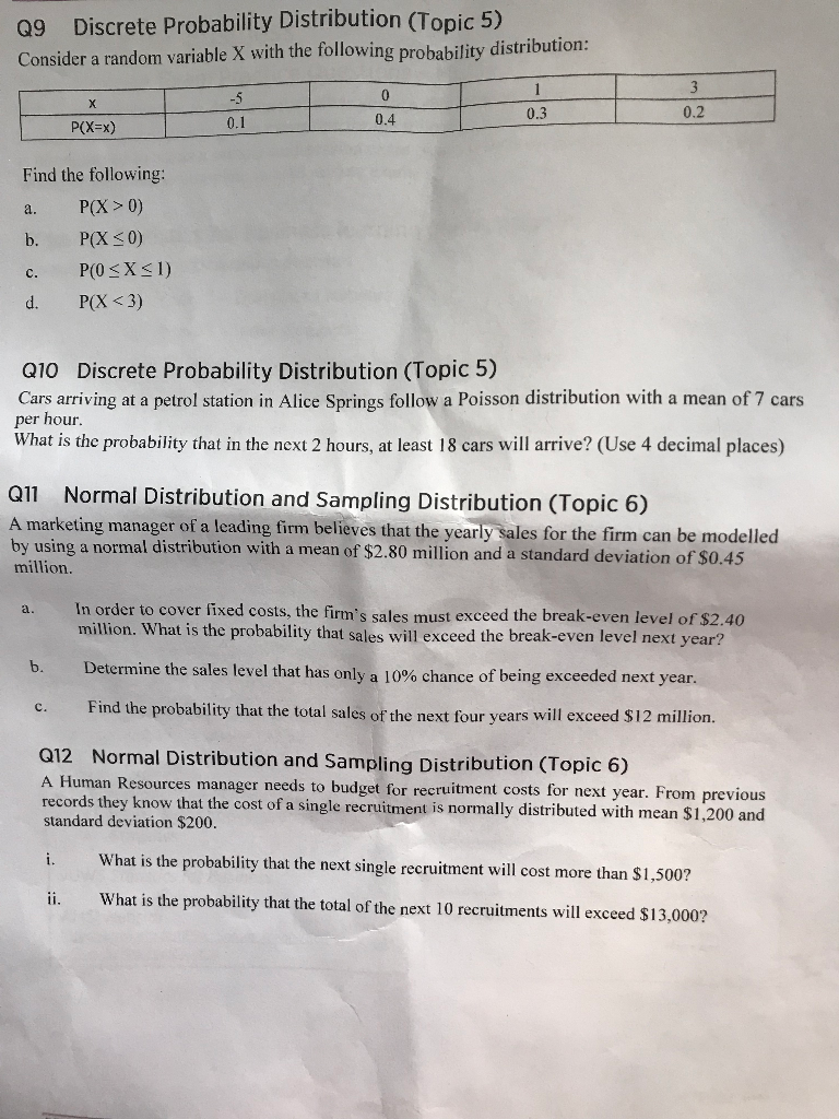 Solved Q9 Discrete Probability Distribution (Topic 5) | Chegg.com