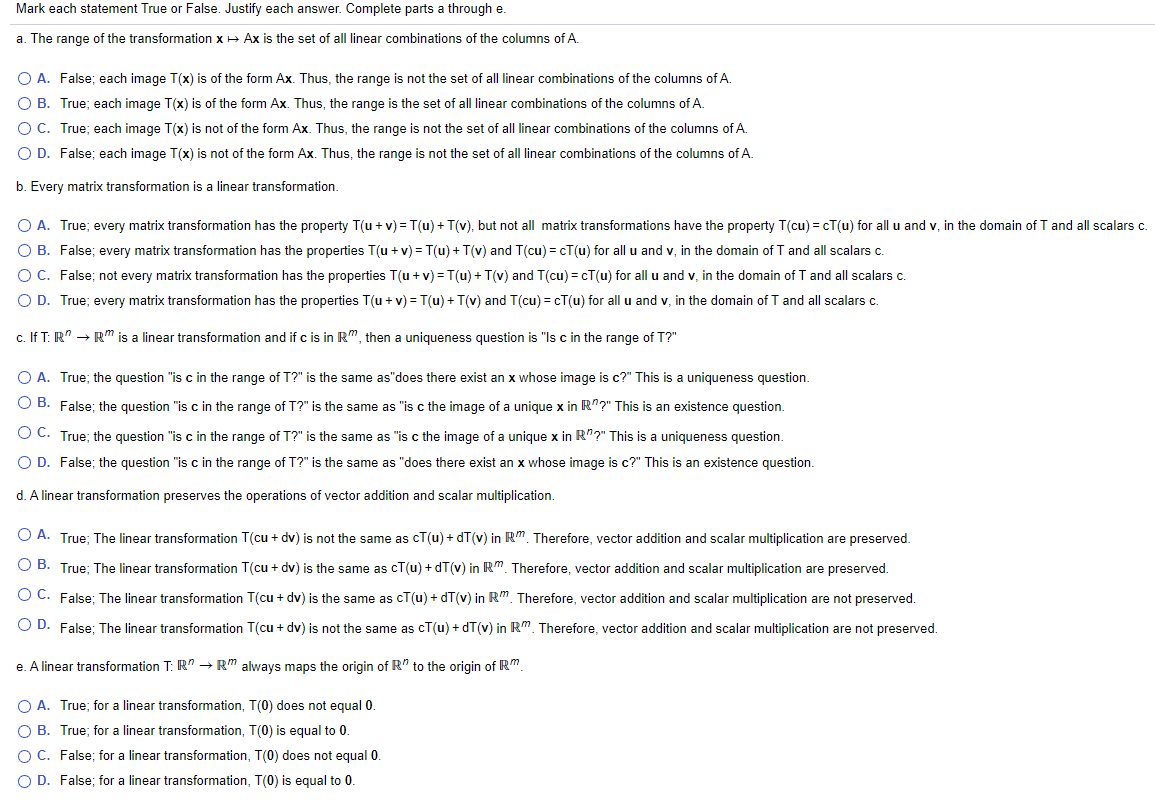 Solved Mark each statement True or False. Justify each | Chegg.com