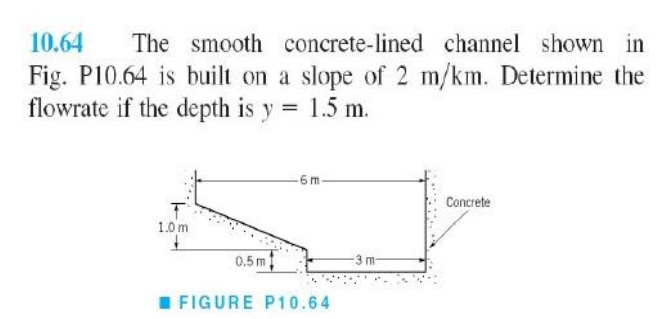 Solved 10.64 The smooth concrete-lined channel shown in Fig. | Chegg.com