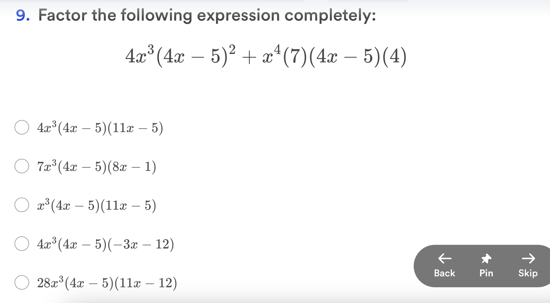 Solved Factor the following expression | Chegg.com