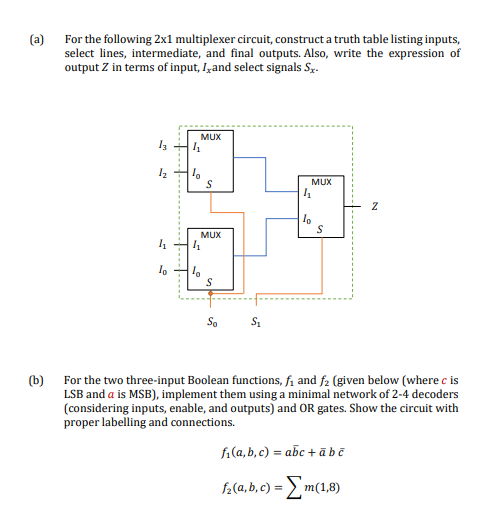 Solved (a) For the following 2x1 multiplexer circuit, | Chegg.com