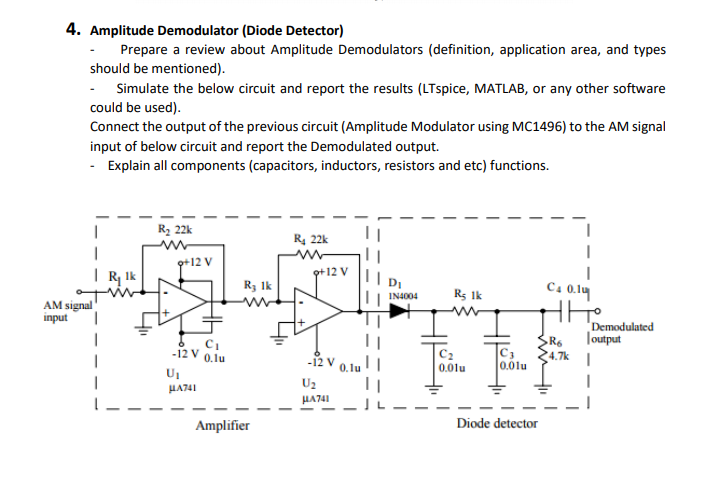 Solved 4. Amplitude Demodulator (Diode Detector) Prepare a | Chegg.com