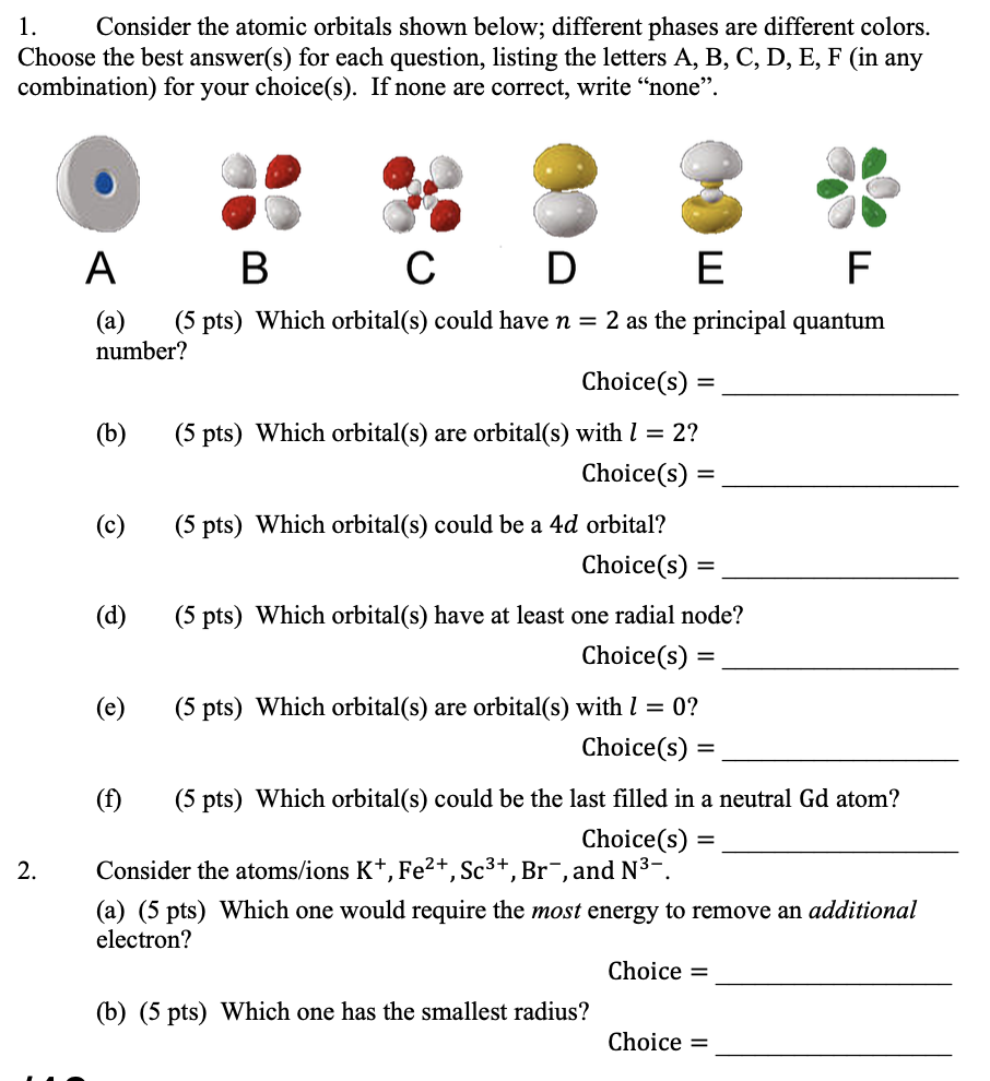 Solved 1 Consider The Atomic Orbitals Shown Below