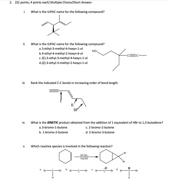 Solved 2. [32 points; 4 points each] Multiple Choice/Short | Chegg.com