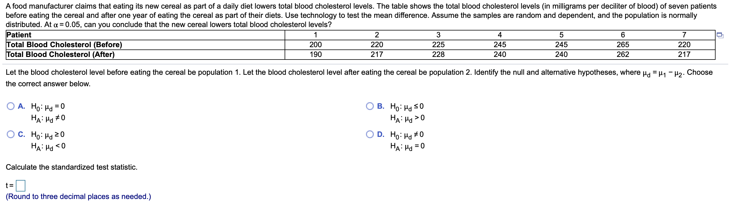 Solved A food manufacturer claims that eating its new cereal | Chegg.com