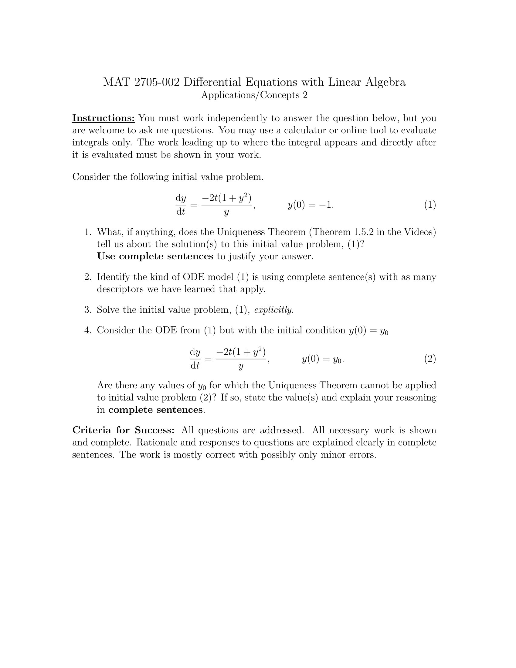 Solved MAT 2705-002 ﻿Differential Equations with Linear | Chegg.com