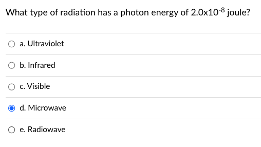 Solved What type of radiation has a photon energy of | Chegg.com