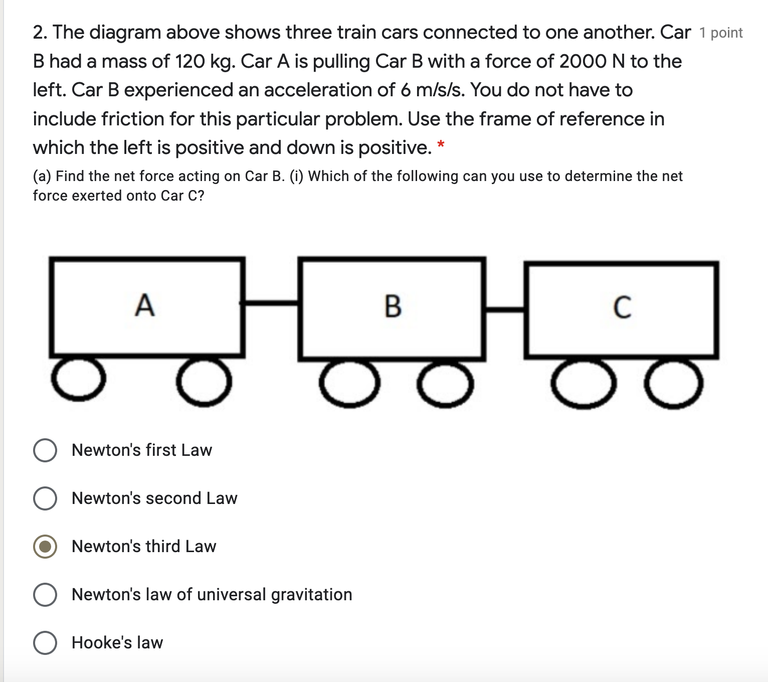 Solved 2. The diagram above shows three train cars connected | Chegg.com