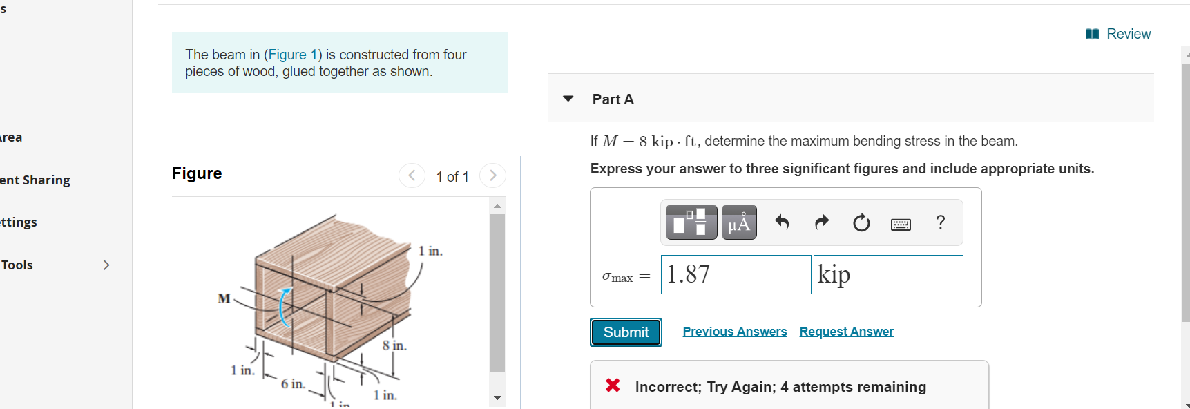 Solved S Review The beam in (Figure 1) is constructed from | Chegg.com