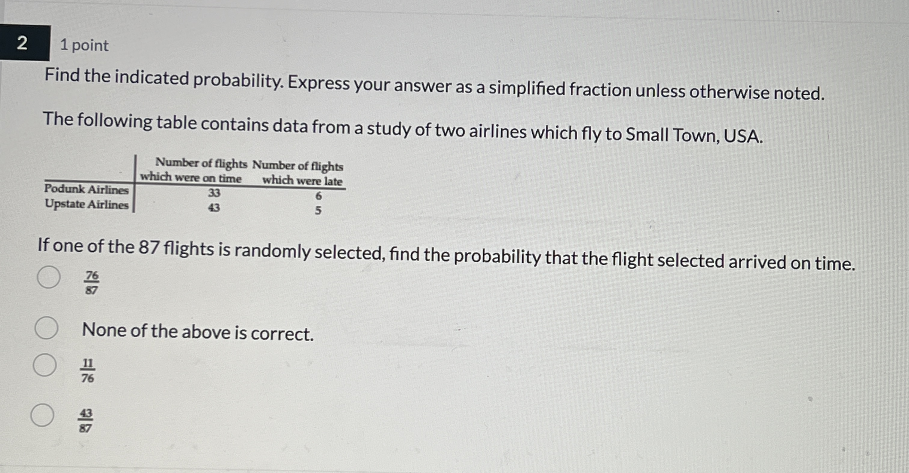 Solved 1 point Find the indicated probability. Express your | Chegg.com