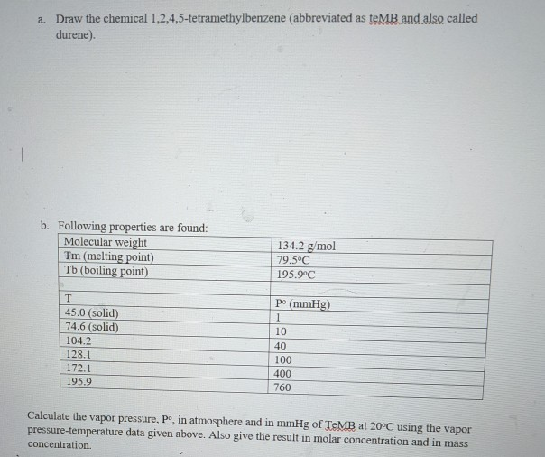 Solved a. Draw the chemical 1,2,4,5-tetramethylbenzene | Chegg.com