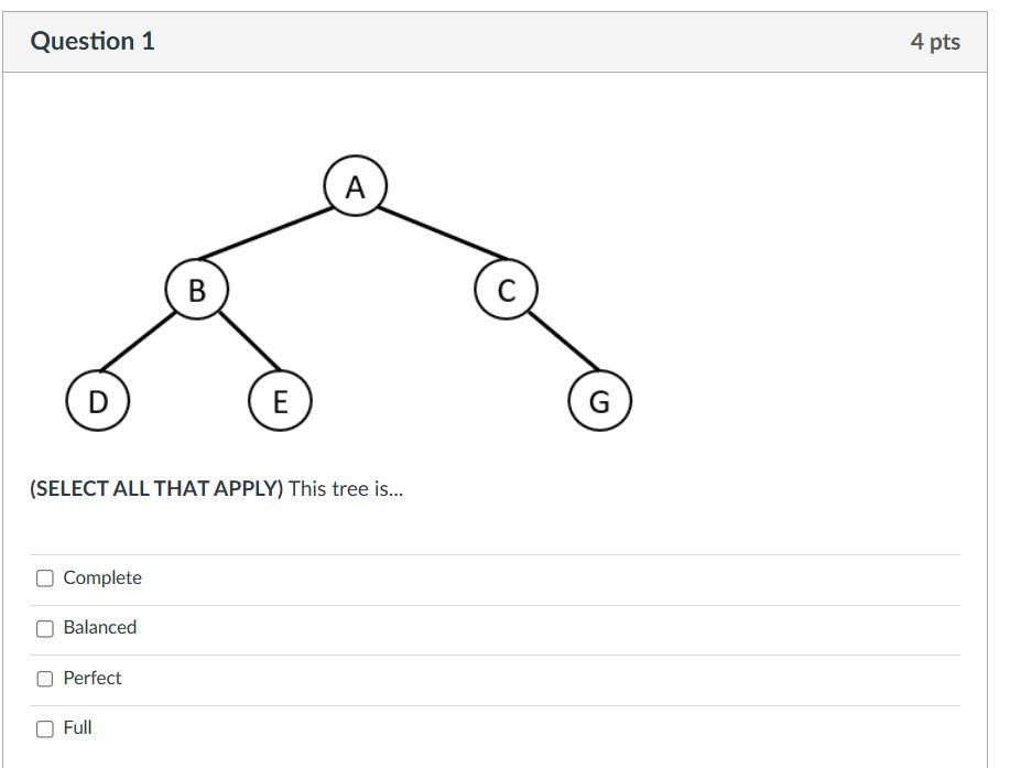 Solved (SELECT ALL THAT APPLY) This tree is... Complete | Chegg.com