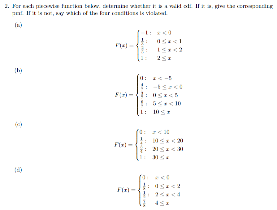 Solved 2. For each piecewise function below, determine | Chegg.com