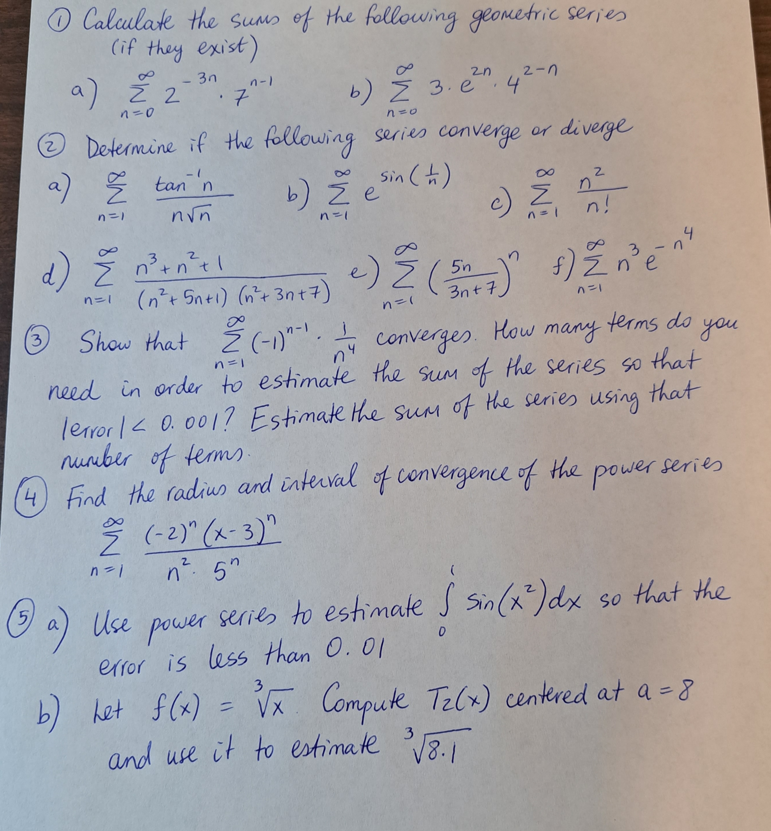Solved Calculate the sums of the following geometric | Chegg.com