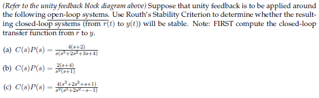 Solved (Refer to the unity feedback block diagram above) | Chegg.com