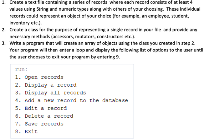 Solved 1. Create a text file containing a series of records | Chegg.com