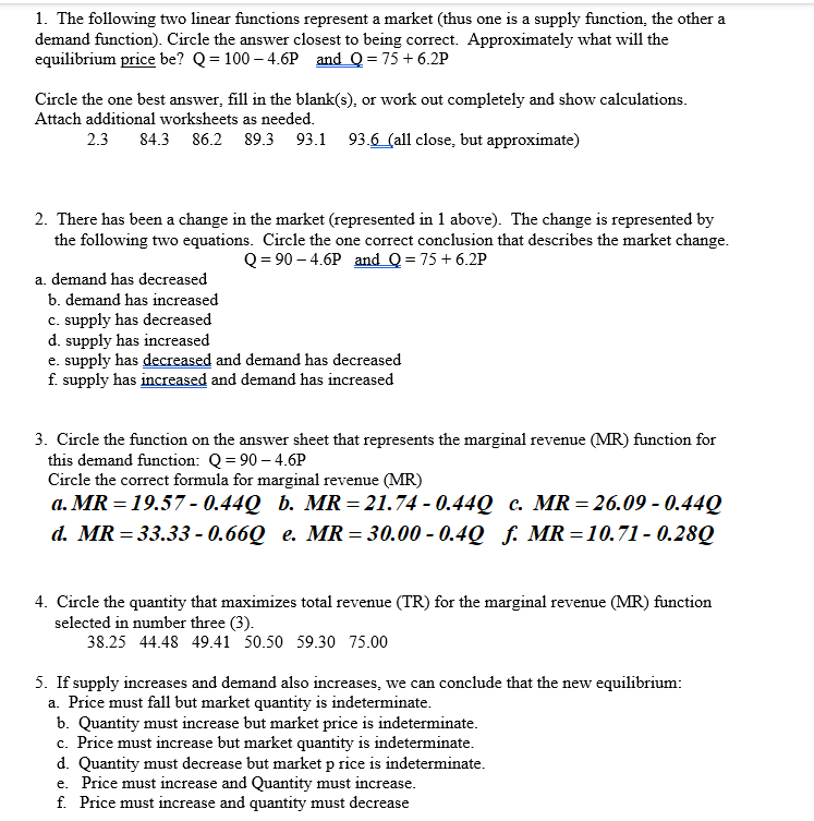 Solved 1. The following two linear functions represent a | Chegg.com