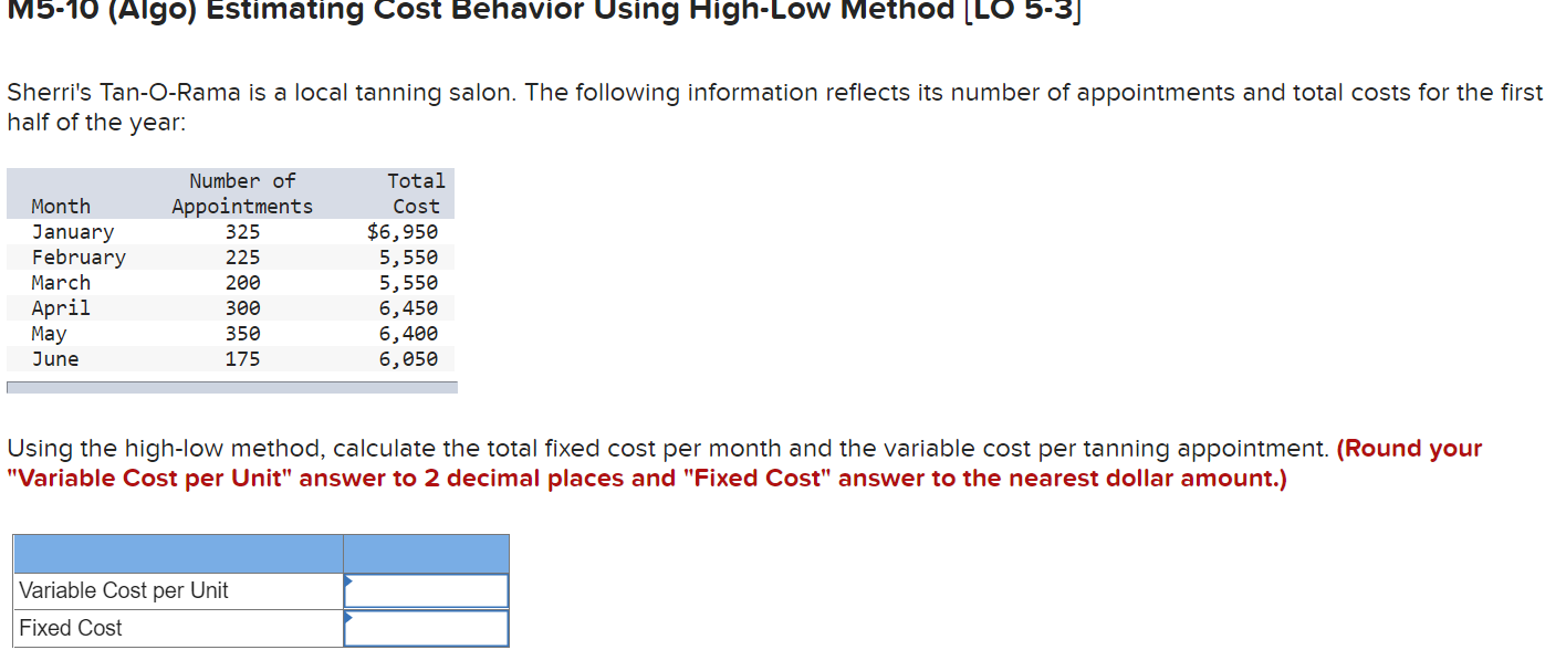 Solved M5-10 (Algo) Estimating Cost Behavior Using High-Low | Chegg.com
