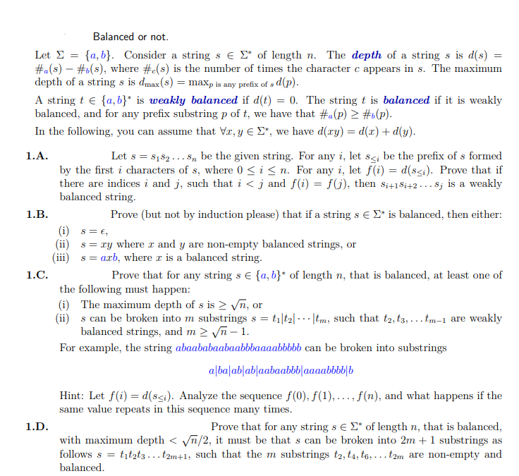 Balanced or not. Let Σ = {a,b}. Consider a string s € | Chegg.com