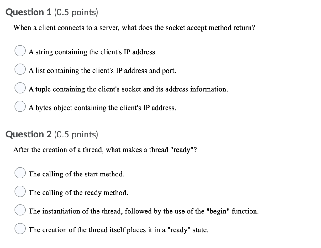 Solved Question 1 (0.5 points) When a client connects to a | Chegg.com