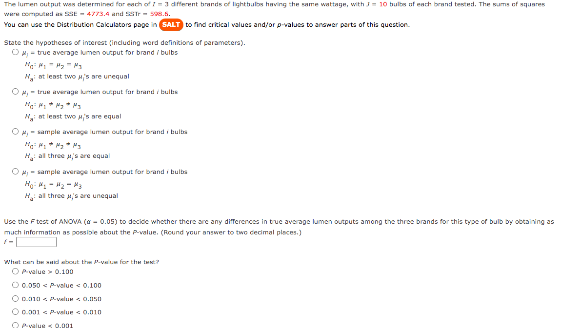 Solved The lumen output was determined for each of I=3 | Chegg.com