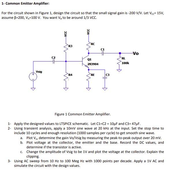 Solved 1- Common Emitter Amplifier: For the circuit shown in | Chegg.com