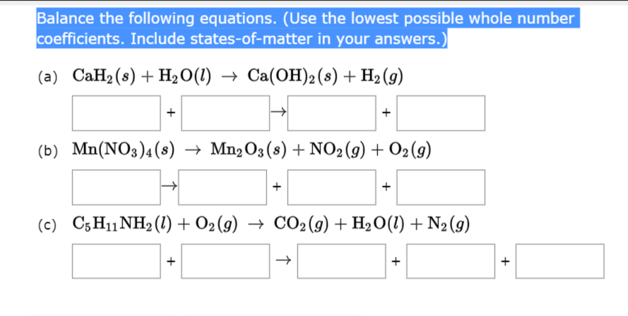 Solved Balance the following equations. (Use the lowest | Chegg.com