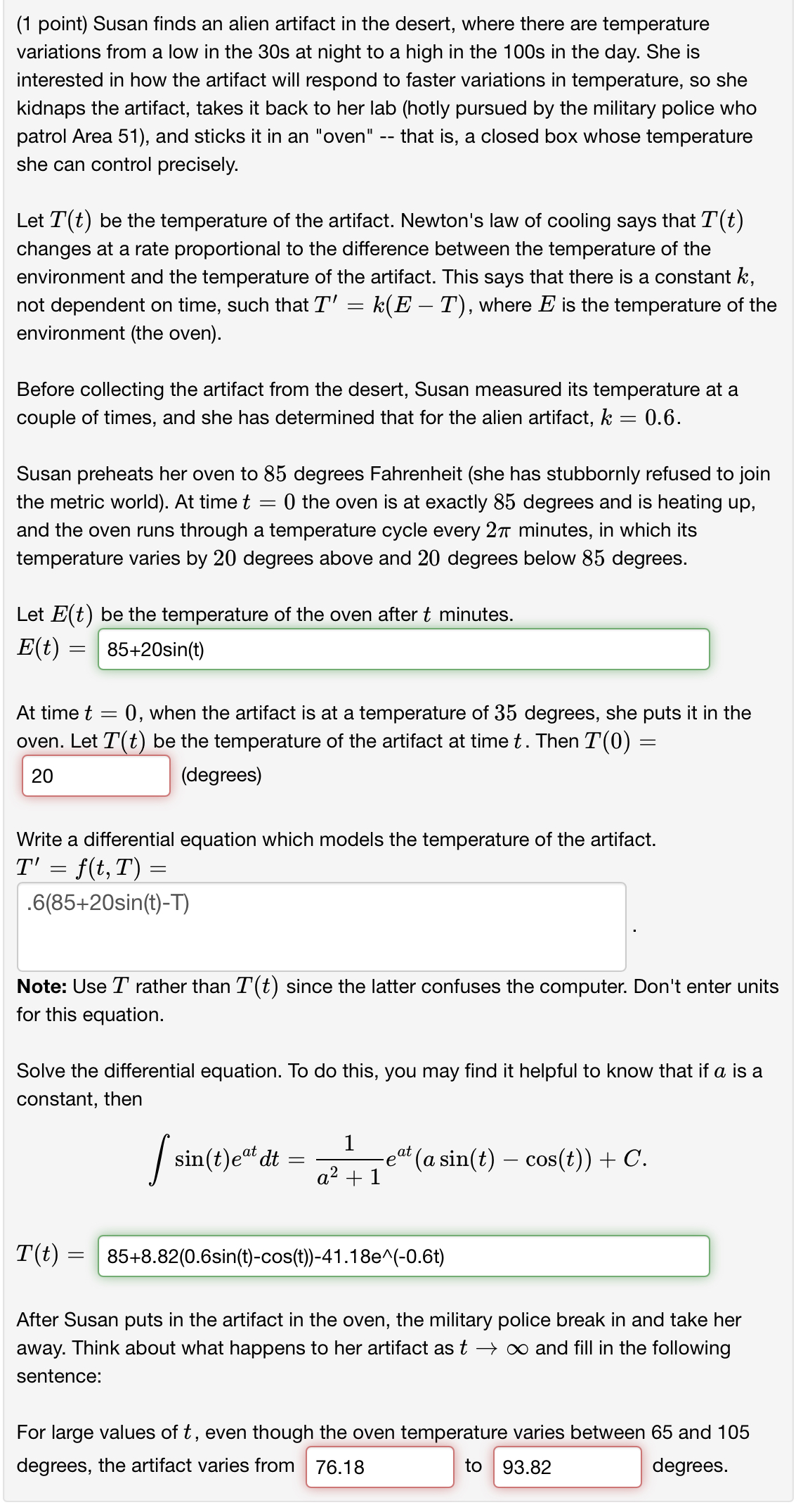 Solved (1 ﻿point) ﻿Susan finds an ﻿alien artifact in ﻿the | Chegg.com