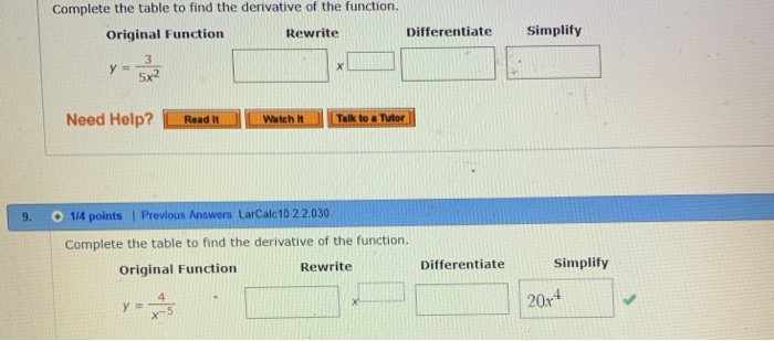 Solved Complete the table to find the derivative of the | Chegg.com