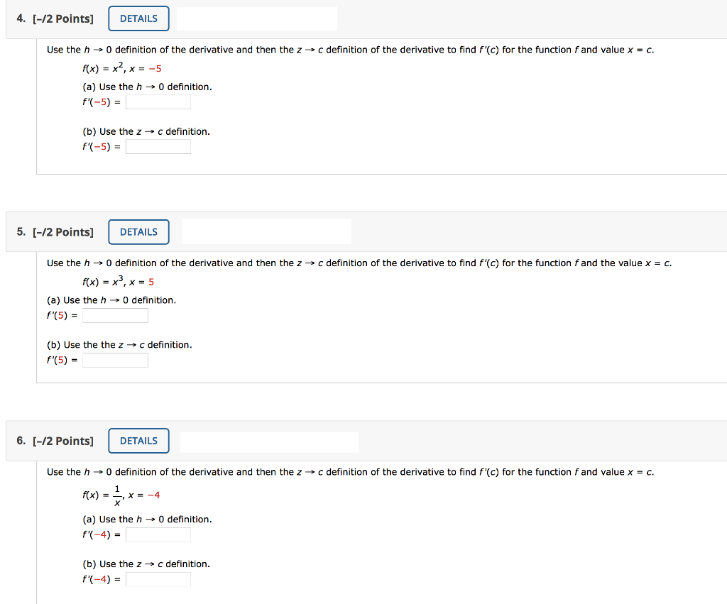 Solved 4. [-12 Points] DETAILS Use the ho definition of the | Chegg.com