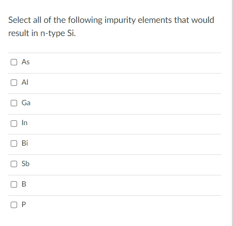 Solved Select all of the following impurity elements that | Chegg.com