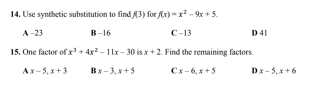 Solved 14. Use synthetic substitution to find ƒ(3) for f(x) | Chegg.com